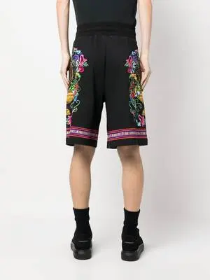 Versace Abstract-print Cotton Track Shorts - Black