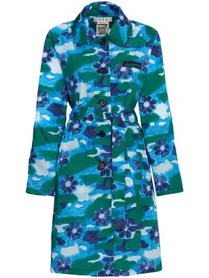 Marni All-over Floral-print Hooded Coat - Blue
