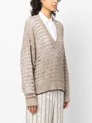Brunello Cucinelli Open-knit V-neck Jumper