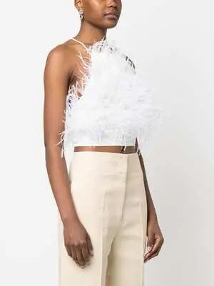 Cult Gaia Joey Feather Crepe-de-chine Top - White