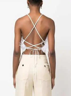Cult Gaia Joey Feather Crepe-de-chine Top - White