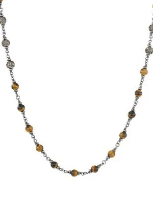 David Yurman Sterling Rosary Necklace With Diamond And Tiger Eye