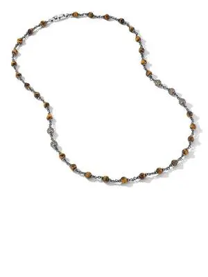 David Yurman Sterling Rosary Necklace With Diamond And Tiger Eye
