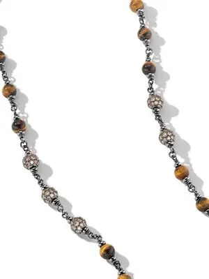 David Yurman Sterling Rosary Necklace With Diamond And Tiger Eye