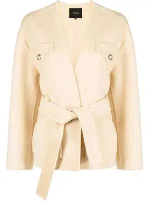 Maje Belted Wool Blend Wrap Jacket - Neutrals