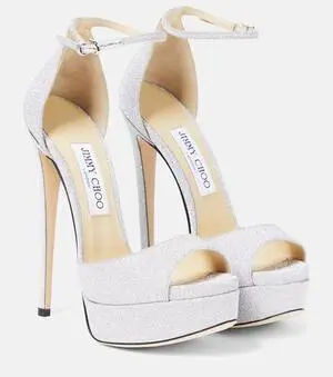 JIMMY CHOO Max 150 Glitter Platform Sandals - Silver