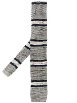 Brunello Cucinelli Cotton-linen Stripe Knit Neck Tie - Grey