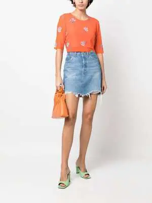 GANNI Mesh-detail Floral-print T-shirt