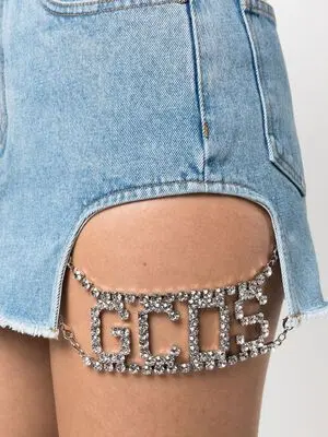 Gcds Cut-out Denim Mini Skirt