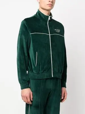 SPORTY & RICH Logo-embroidered Zipped Sweatshirt - Green