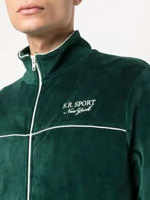 SPORTY & RICH Logo-embroidered Zipped Sweatshirt - Green
