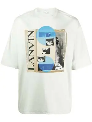 LANVIN White Graphic Print Short Sleeve T-shirt - Green