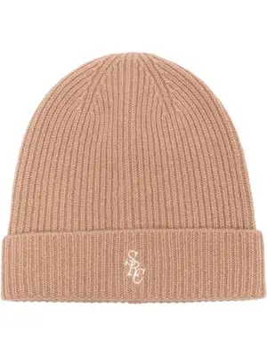 SPORTY & RICH Logo-embroidered Beanie - Brown