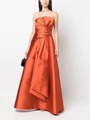 Alberta Ferretti Gathered-detail Strapless Gown - Orange