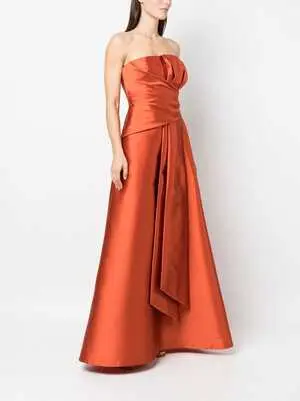 Alberta Ferretti Gathered-detail Strapless Gown - Orange