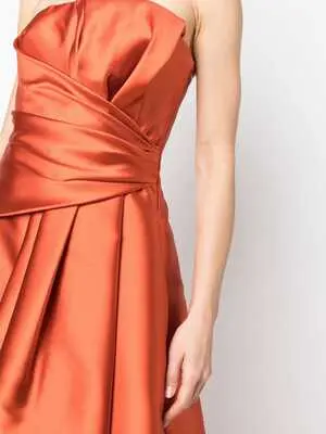 Alberta Ferretti Gathered-detail Strapless Gown - Orange
