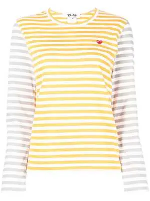 Play Comme Des Garcon Bi-colour Long-sleeve T-shirt - Yellow