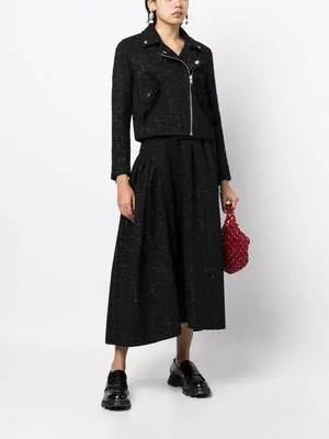 Goen.j Tweed Cropped Biker Jacket - Black