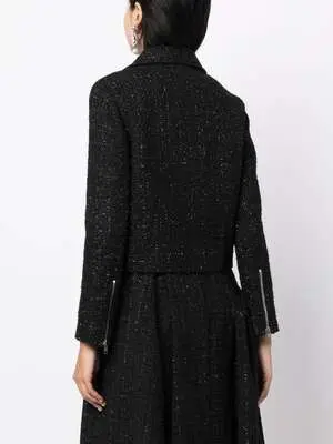 Goen.j Tweed Cropped Biker Jacket - Black