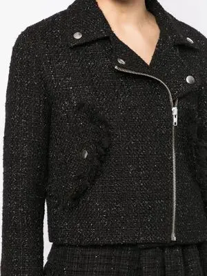 Goen.j Tweed Cropped Biker Jacket - Black