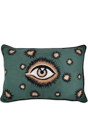 LES-OTTOMANS Eye-motif Embroidered Cushion - Green