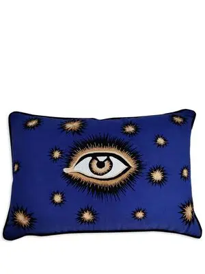 LES-OTTOMANS Eye-motif Embroidered Cushion - Blue