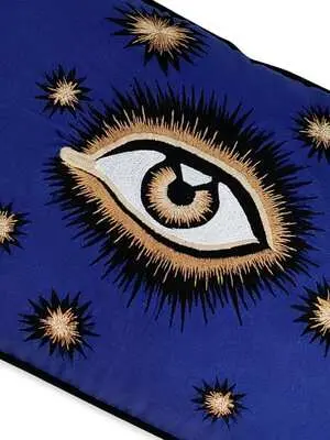 LES-OTTOMANS Eye-motif Embroidered Cushion - Blue