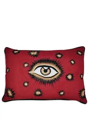 LES-OTTOMANS Eye-motif Embroidered Cushion - Red
