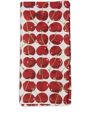 La DoubleJ Cherries Set Of Two Linen Napkins - Red