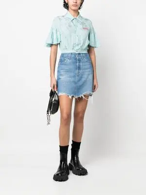 Dsquared2 Floral Jacquard Flounce Sleeve Crop Shirt