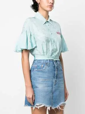 Dsquared2 Floral Jacquard Flounce Sleeve Crop Shirt