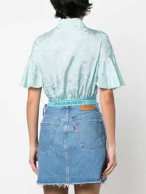 Dsquared2 Floral Jacquard Flounce Sleeve Crop Shirt