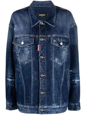 Dsquared2 Rhinestone-embellished Oversized Denim Jacket - Blue