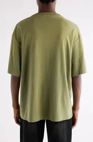 Acne Studios 1996 Logo Distressed Cotton & Hemp Graphic Tee - Olive Green