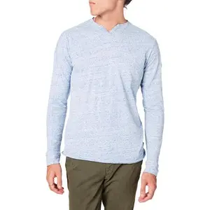 Good Man Brand Victory Slim Fit Notch Neck Long Sleeve T-shirt - Blue Heather