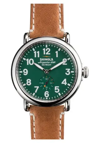 Shinola The Runwell Leather Strap Watch - Brown/green