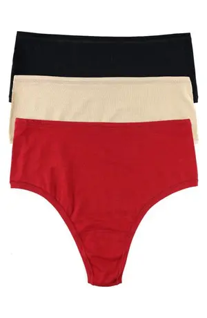 Hanky Panky Play Assorted 3-pack High Waist Thongs - Black/chai/cayenne
