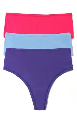 Hanky Panky Play Assorted 3-pack High Waist Thongs - Miami Pink/partly Cloudy Blue