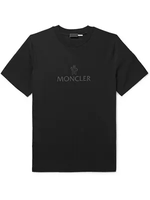 Moncler Mesh-Trimmed Logo-Print Cotton-Jersey T-Shirt - Black