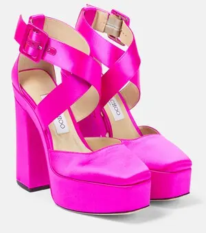 JIMMY CHOO Gaia Satin Platform Pumps - Pink