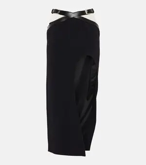 David Koma Leather-trimmed Midi Skirt