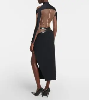 David Koma Leather-trimmed Midi Skirt