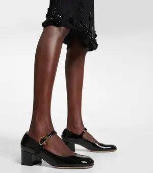 GIANVITO ROSSI Ribbon Patent Leather Mary Jane Pumps - Black