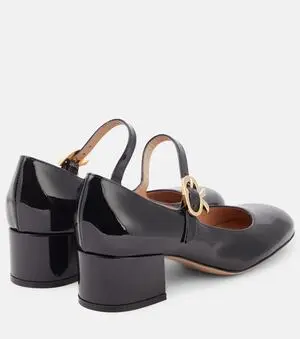 GIANVITO ROSSI Ribbon Patent Leather Mary Jane Pumps - Black