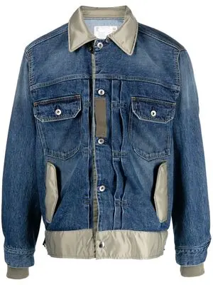 Sacai Contrasting-collar Denim Jacket - Blue