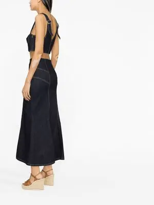 Alberta Ferretti Cropped Bustier Top With Contrast Stitching