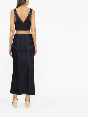 Alberta Ferretti Cropped Bustier Top With Contrast Stitching