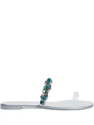 GIUSEPPE ZANOTTI Marguerithe Gem-stone Flat Sandals - Silver