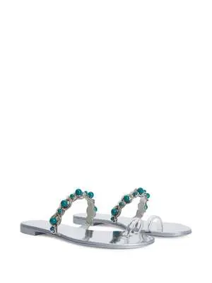 GIUSEPPE ZANOTTI Marguerithe Gem-stone Flat Sandals - Silver