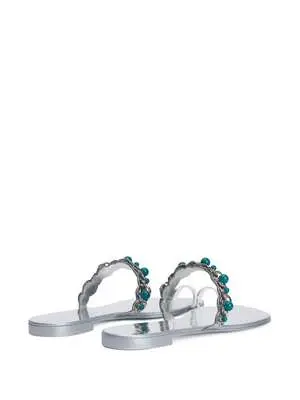 GIUSEPPE ZANOTTI Marguerithe Gem-stone Flat Sandals - Silver